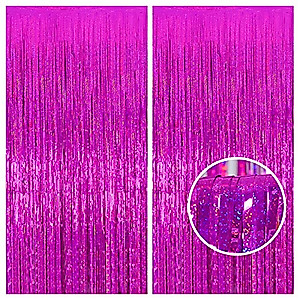Melsan 2 Pack 3.2 ft x 8.2 ft Tinsel Foil Fringe Curtains Backdrop, Sparkle Foil Tinsel Curtains for Party Picture Area Decoration, Rose Red