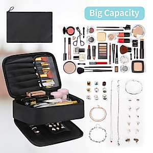 DIMJ Makeup bag and Jewelry Bag for Women, Large Make Up Bag Organizer with Compartments Waterproof Makeup Bag and Jewelry Bag for Women (Black)