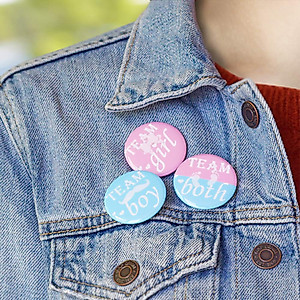 Team Girl & Team Boy Button Pins - Gender Reveal Party Games Baby Shower Party Ideas, Wear Your Guess, Girl or Boy, He or She Pin-Back Buttons (Set of 20, Round 1.5", Pink & Blue)