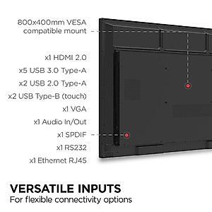 ViewSonic IFP7550 75" 2160p 4K Interactive Display, 20-Point Touch, VGA, Display-Port, HDMI