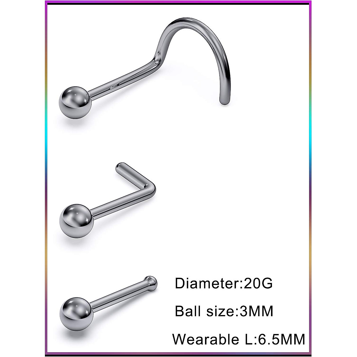 Prjndjw Grade 23 Titanium Nose Rings 20G Nose Studs Straight L shape Twist of Bend Nose Piercing for Women Body Piercing Jewelry