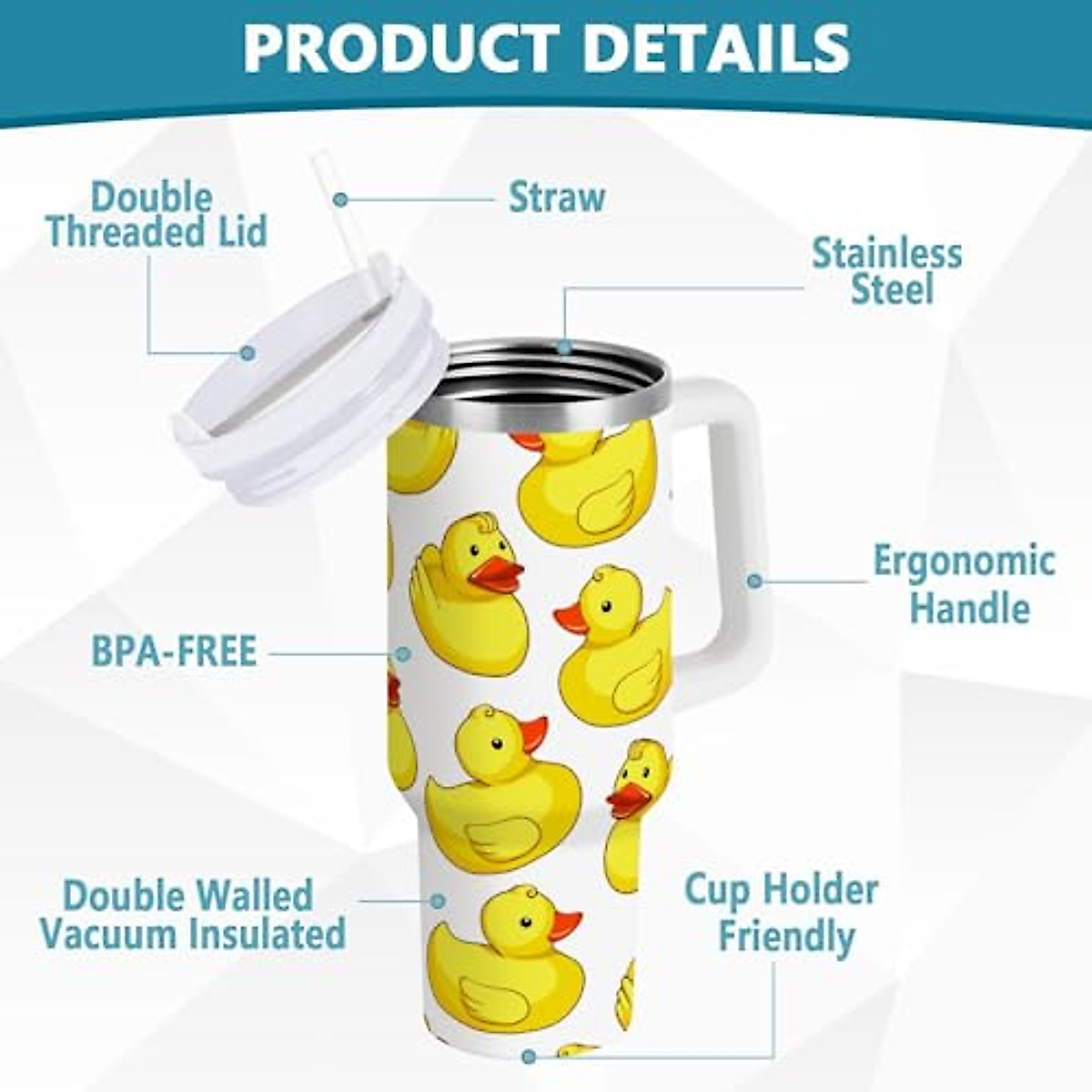 MCHIVER Cartoon Yellow Ducks 30 oz Tumbler with Handle and Straw Stainless Steel Vacuum Water Bottle Leak-proof Travel Coffee Mug Insulated Cup for Home Office Car
