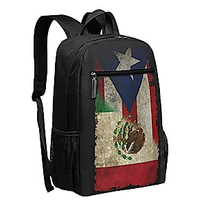 Mexican Mexico Flag And Puerto Rican Flag Backpacks For Men And Women,High Capacity Casual Sports Travel Backpack,Lightweight Backpack,Water Resistant College School Laptop Backpack Gifts