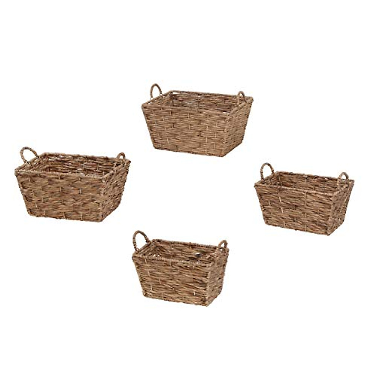 eHemco Water Hyacinth Wicker Storage Rectangular Baskets, Set of 4, Natural