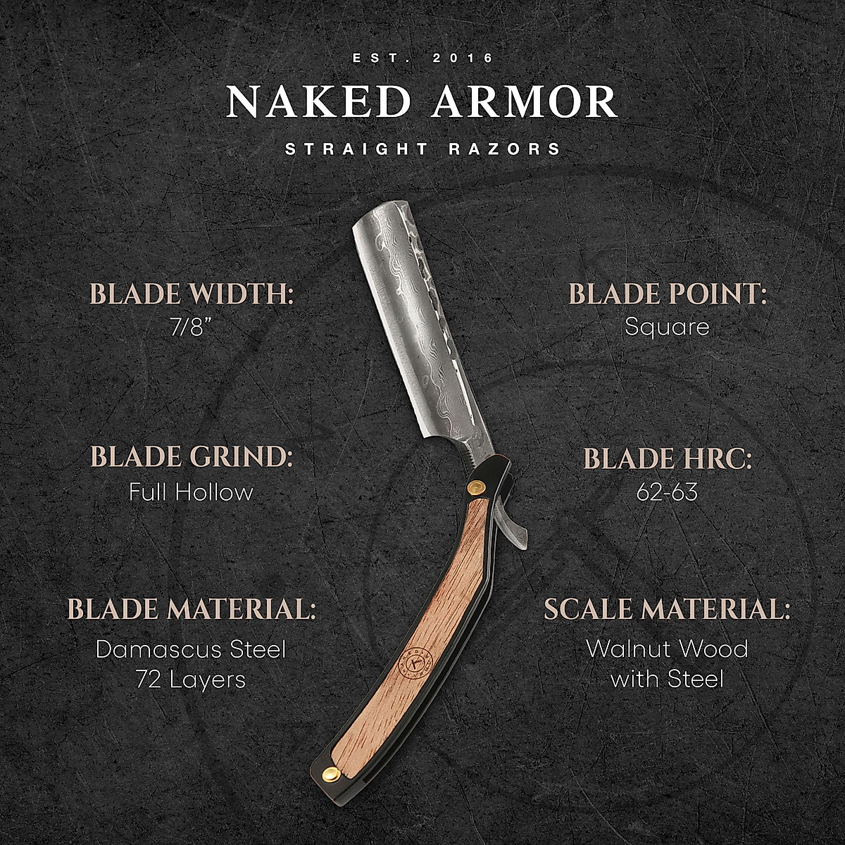 Damascus Straight Razor Kit - Shave Ready Straight Razor, Damascus Steel Straight Edge Razor, Walnut + Steel Straight Razor For Men, Brush, Strop, Soap, Complete Straight Razor Shaving Kit, Great Gift