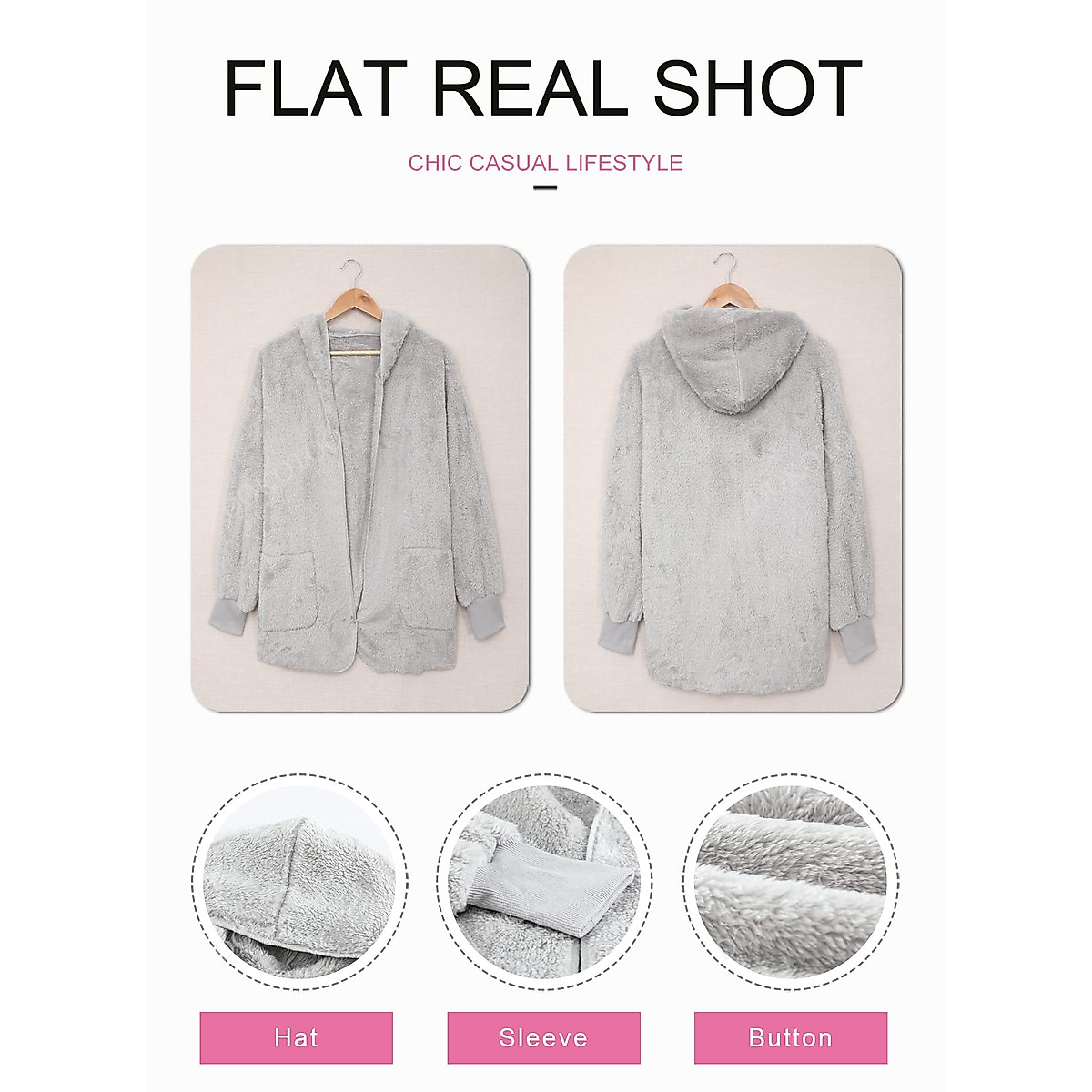 Dokotoo Grey Medium Long Sleeve Fuzzy Fluffy Sherpa Overcoat for Women