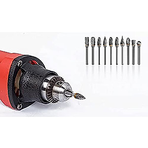 YXGOOD 10 Pieces Tungsten Carbide Double Cut Rotary Burr Set with 3 mm (1/8 Inch) Shank and 6 mm (1/4 Inch) Head Size (Style 1)
