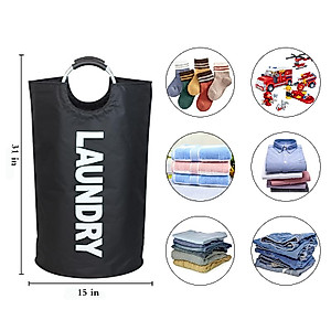 2 Pack 90L Laundry Basket,Waterproof Laundry Hamper,Dirty Clothes Hamper for Laundry, Laundry Baskets with Foam Protected Aluminum Handles for Laundry,Dorm,Family (Black, 2 Pack-90L)