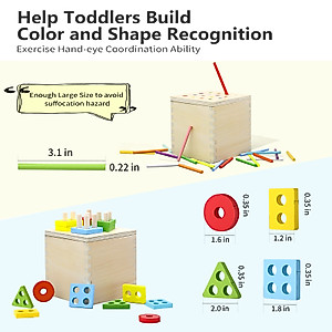 Babehey 4 in 1 Montessori Toys for 1 Year Old Boys Girls, Wooden Shape Sorter Toy, Fine Motor Skill Toys, Montessori Coin Box, Montessori Baby Toys 6-12, 12-18 Months
