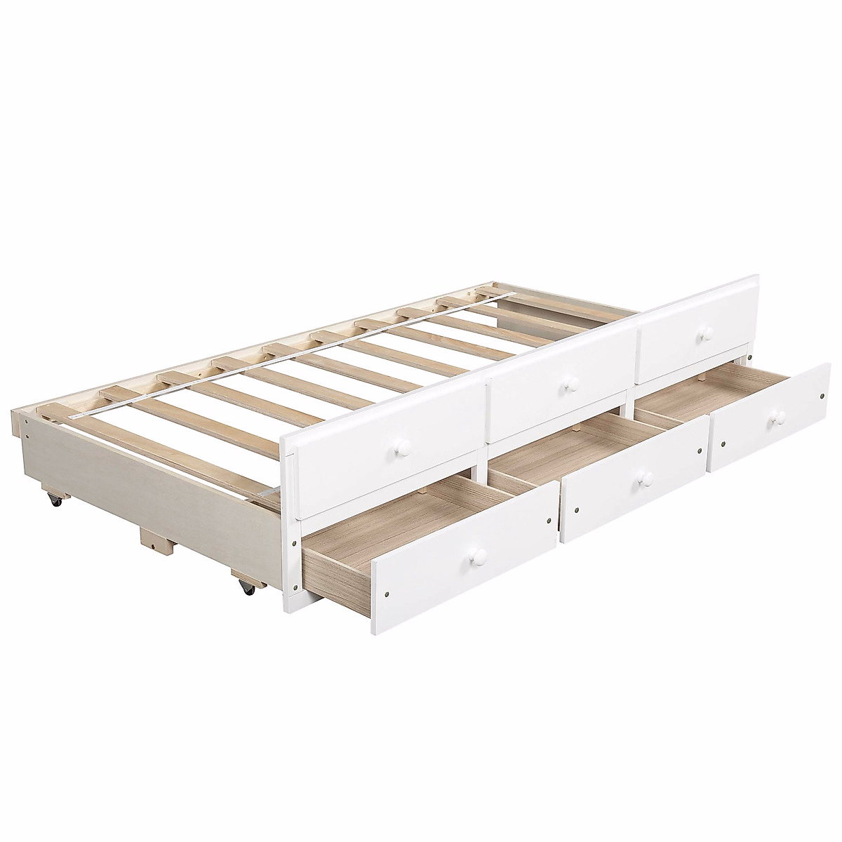 Rhomtree Twin Captain’s Bed Storage daybed with Trundle and Drawers for Kids Guests (White)