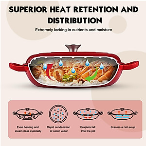 Overmont Enameled Cast Iron Dutch Oven - 3.8 Quart Dutch Oven Pot with Lid - Shallow Cookware Braising Pan - Cast iron Casserole with Cookbook & Heat-resistant Caps - Oven Safe up to 500° F
