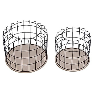 LIRUXUN 2pcs Living Room Storage Side Table Set Coffee Table with Metal Basket and Wood Tabletop