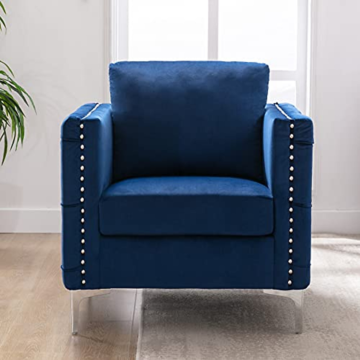 Harper & Bright Designs Modern Velvet Armchair, Tufted Button Accent Chair Club Chair with Steel Legs for Living Room Bedroom, Navy