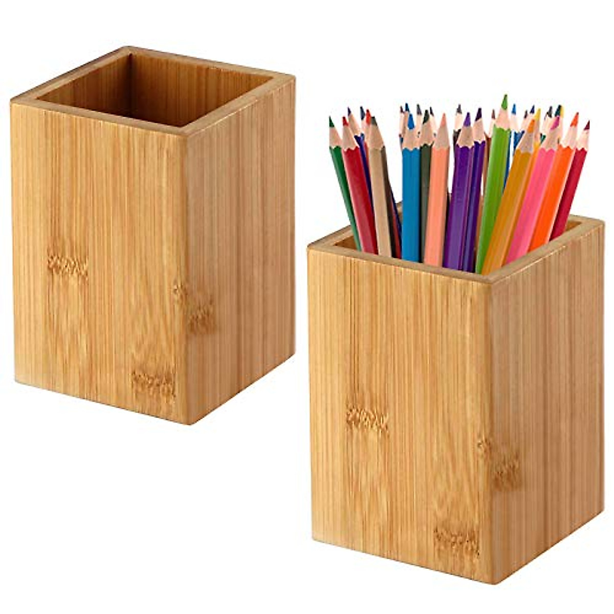 Pen Cup Holder,2 Pack Bamboo Wood Desk Pencil Holder Stand Multi Purpose Use Pencil Cup Pot Desk Accessories,Desktop Organizer Pencil Holder Ideal Gift for Office Home