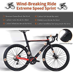 SAVADECK Carbon Fiber Road Bike, Complete Carbon Racing Road Bike 22 Speed with ULTEGRA R8000 Group Set and R8020 Hydraulic Disc Brake and Thru Axle System
