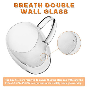 MEWAY 12oz/6 pack Coffee Mugs,Clear Glass Double Wall Cup with handle for Coffee, Tea, Latte, Cappuccino (12 oz，6)