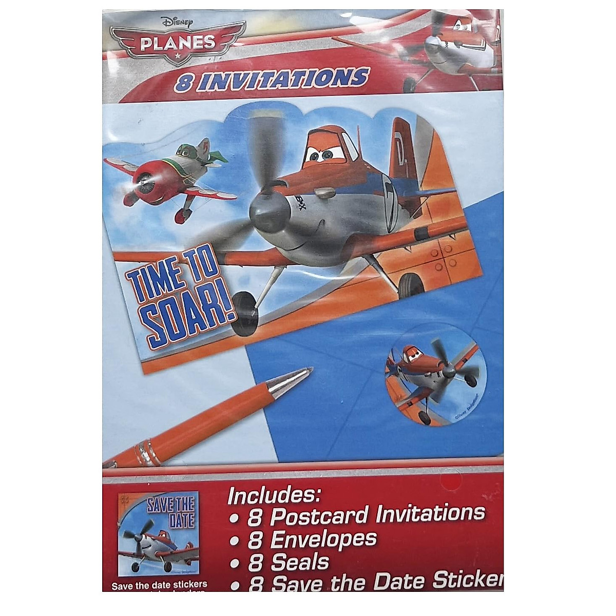 Unique Disney Planes Birthday Party Supplies Bundle Pack includes 16 Postcard Invitations, 16 Envelopes, 16 Seals, 16 Save the Date Stickers