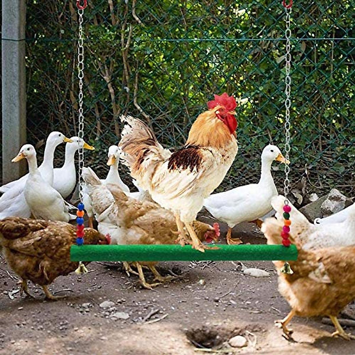 Huders Chicken Toys Chicken Swing and Chicken Bird Xylophone Toy - Wood Stand for Hens Handmade Chicken Coop Swing Ladder Toys Vegetable Hanging Feeder for Chicken