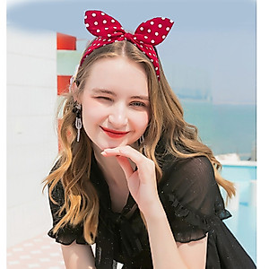 Deghew Red Polka Dot Bow headbands cute headbands hair accessories for women and girls (Wave Dot Red, one size)