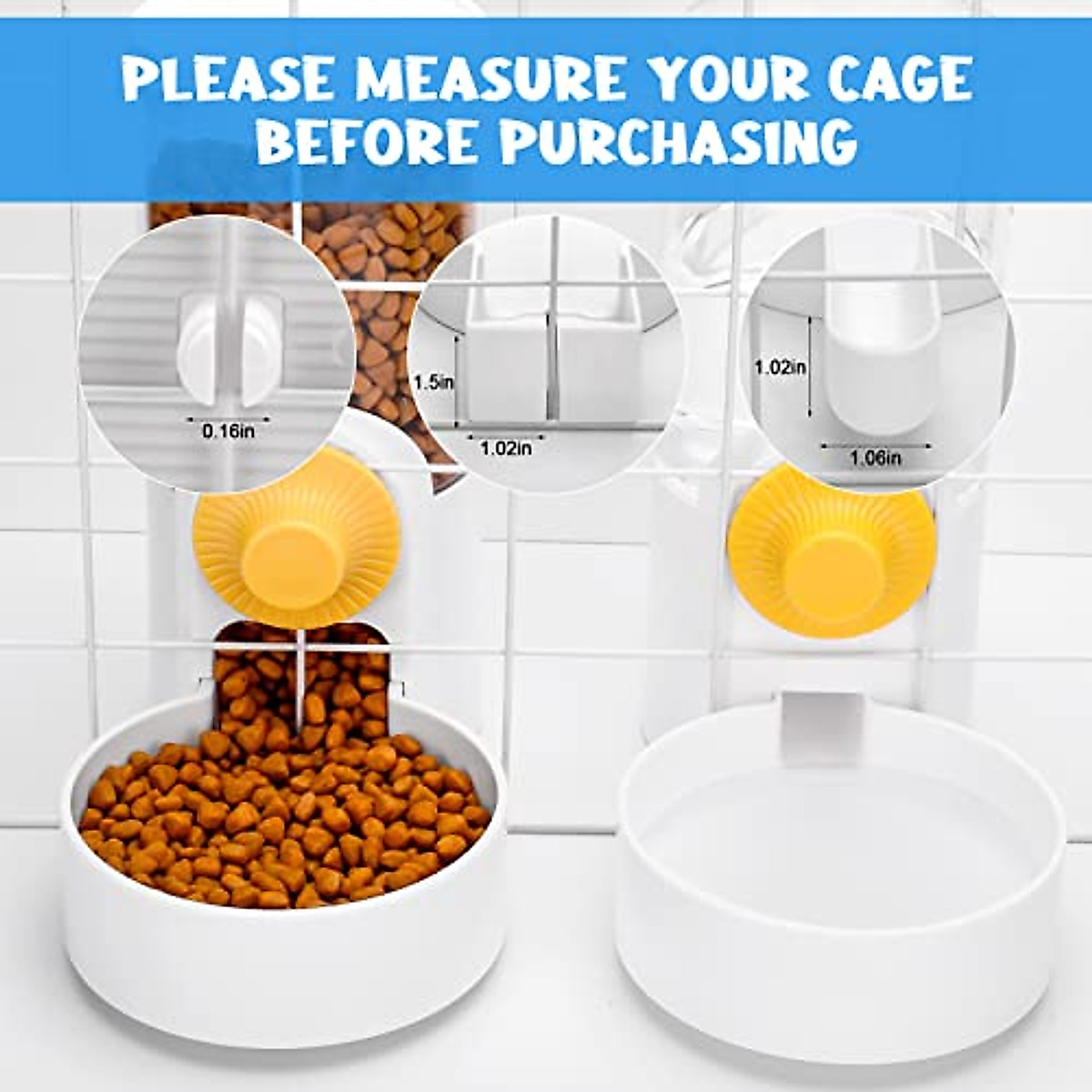 Jspupifip 35oz Rabbit Automatic Food Water Dispenser,Hanging Pet Food Water Dispenser Cage Automatic Feeder Set for Small Cats Dogs Rabbit Chinchilla Guinea Pig Hedgehog Ferret(White)