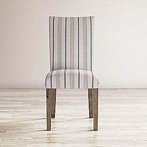Jofran Eastern Tides Upholstered Parsons Dining Chair, Off-White with Blue Stripes