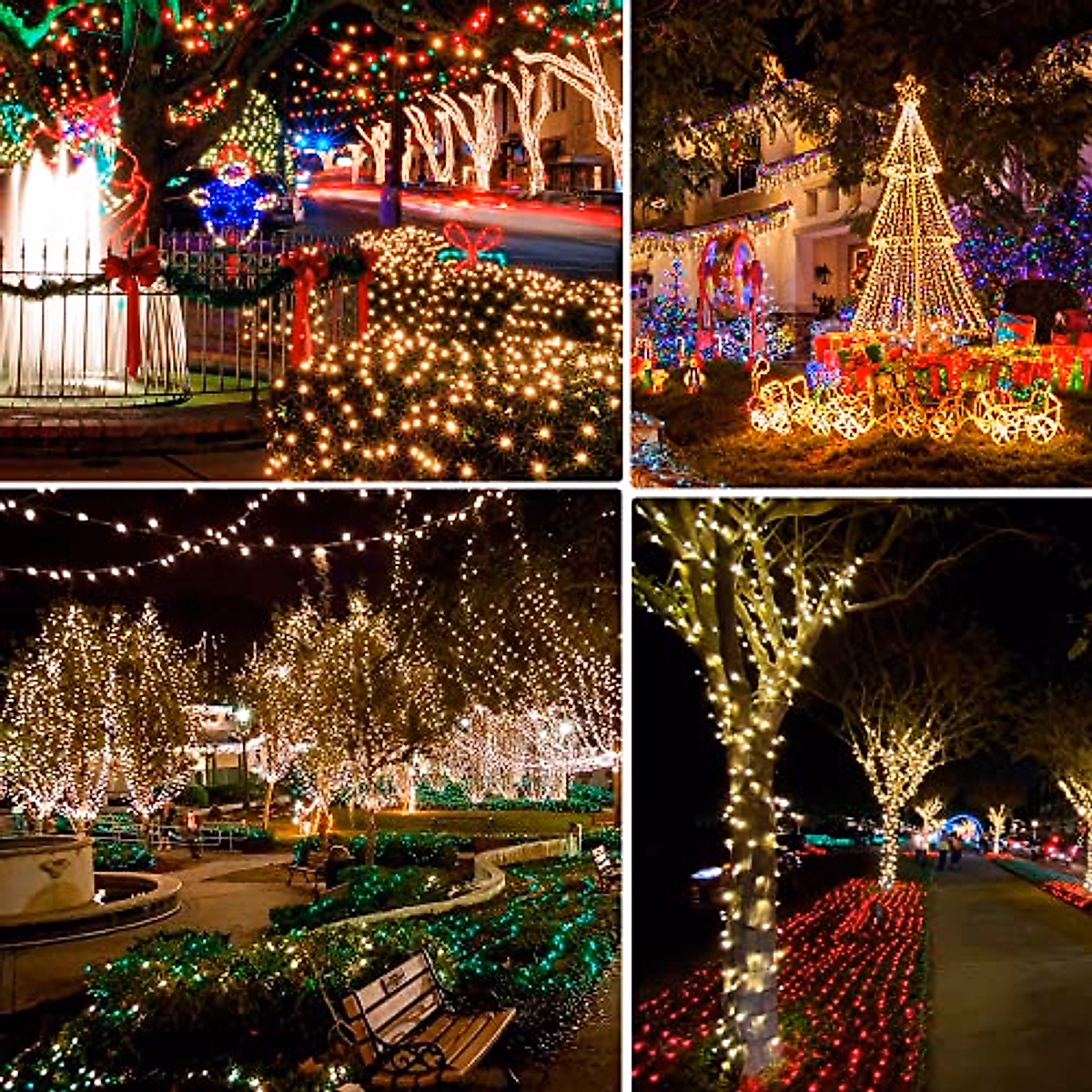 Dazzle Bright 2 Pack 200 LED 66 FT Warm White Christmas Solar String Outdoor Lights, Solar Powered with 8 Modes Waterproof Fairy Lights for Bedroom Patio Garden Tree Party Yard Decoration