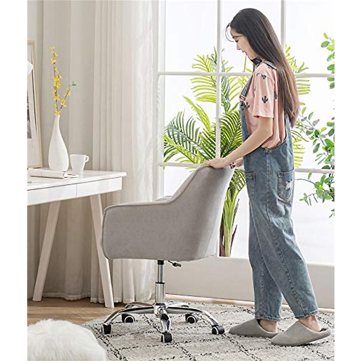 ECBETCR Chair Desk Office Chair Home Rolling Swivel Chair, Computer Desk Chair, Velvet Fabric and Nylon Foot Design, Thick Cushion Pad Flexible for Executive, Drafting, Gaming or Office