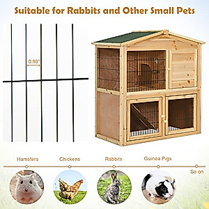 PETSITE 2 Story Rabbit Hutch Indoor Outdoor, Wooden Bunny Cage Pet House for Small Animals
