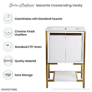 Swiss Madison - well made forever Marseille 24" Bathroom White and Brushed Gold Bath Vanity