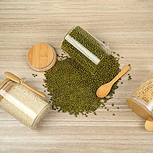 PRTBLZP 3 Sets of Glass Jars with Bamboo Lids and Bamboo Spoon, 17 Oz Borosilicate Glass Canisters for Candy, Cookies, Spices, Coffee Beans, Pasta