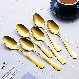 GoGeiLi Matte Gold Spoons Set, 7.8 Inch Stainless Steel Satin Finish Dinner Spoons, Gold Silverware Flatware Spoon Set of 6, Dishwasher Safe
