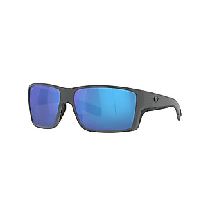 Costa Del Mar Mens Reefton Pro Rectangular Sunglasses, Grey/Polarized Blue Mirrored 580G, 63 mm