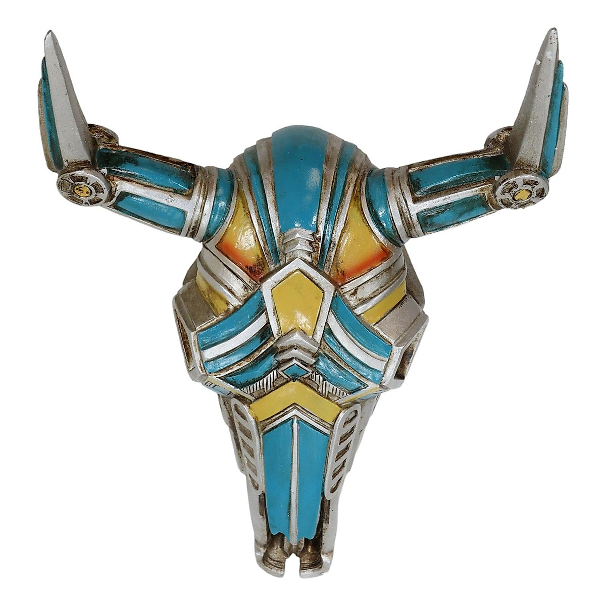 Ebros Gift Set of 2 Red and Blue Western Robotic Cyborg Horned Cow Skull 10" H Wall Decor Sculptures Wildlife Bisons Bulls Spirit Totem Accent Sculpture