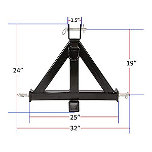 3 Point 2" Receiver Trailer Hitch Category 1Tractor Tow Drawbar Pull Black Heavy Duty
