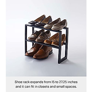 Yamazaki Home Expanding Shoe Rack, Metal, Adjustable Steel One Size Black