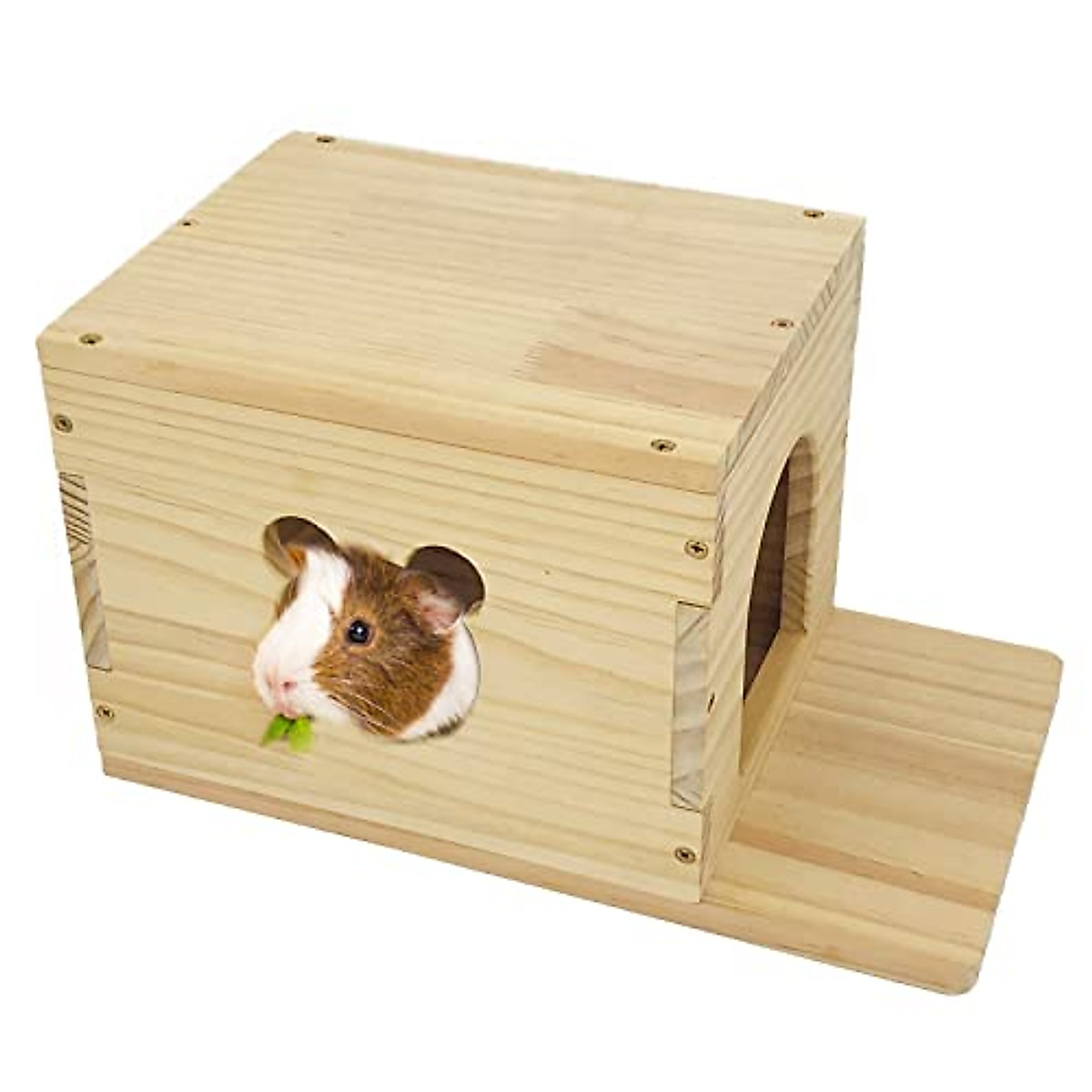 Pet Chinchilla House with Platform, Guinea Pig Cage Wooden Hut, Bunny Houses and Hideouts with Window, Small Animal Hideout for Hedgehog, Kitten, Squirrel, Sugar Gliders, Rabbit