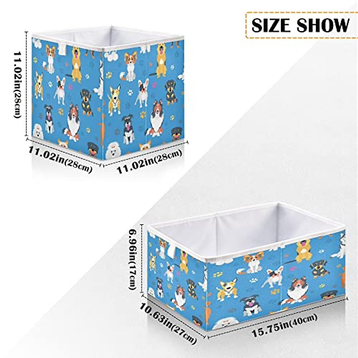 Kigai Pet Dog Blue Cube Storage Bins - 11x11x11 In Large Foldable Storage Basket Fabric Storage Baskes Organizer for Toys, Books, Shelves, Closet, Home Decor