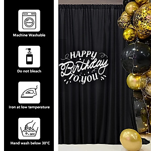 Black Backdrop Curtain for Party Black Background Curtains Rod Pocket Backdrop Drapes Panels Fabric Curtain Backdrop Black Birthday Party Decor for Boys Teens Men,5ft x 10ft, 2 Panels