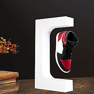 FloatGo Levitating Sneaker Display Magnetic Floating Shoe Stand Magnet Levitation Acrylic Holder Rotation Shelf Spinning Shoe Rack with LED Light Fit Yeezys for Gift Decoration (White)