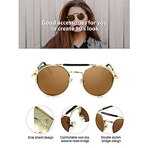 4 Pairs Steampunk Sunglasses Retro Gothic Sunglasses Unisex Vintage Sunglasses (Black Frame Grey Lens, Silver Frame Silver Lens, Gold Frame Brown Lens, Brown Frame Brown Lens)