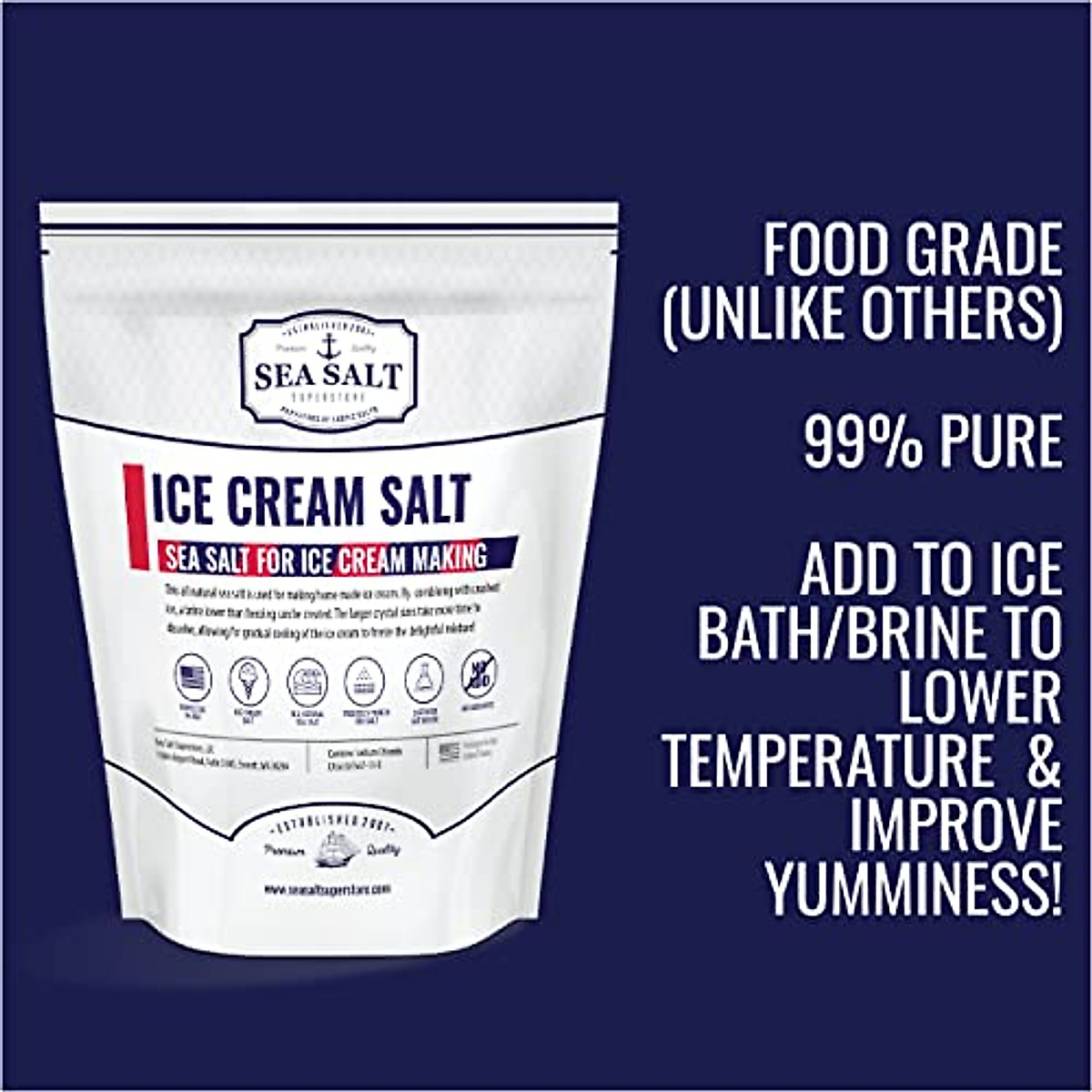 All-Natural Ice Cream Salt - Rock Salt for Ice Cream Maker, Universally Compatible with All Ice Cream Makers that Use Rock Salt - Exceptionally High Food-Grade Quality - 10 lbs. (2-Pack, 5 Lb. Bags)