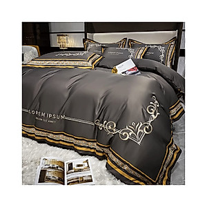 Duvet Cover Double/Full Size Set Luxury Silky Sateen 500 Thread Duvet Covers with Zipper Closure for Comforters with 1 Fitted Sheet and 2 Pillow Sham (Color : Dark Gray, Size : 200x230-180x200cm)