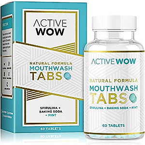 Active Wow Natural Mouthwash Tablets - Chewable Mouth Wash, Breath Freshening Tablets, Fluoride-Free, Alcohol-Free, Vegan, Sugar-Free, Mint Flavor - 1 Pack, 60 Tablets