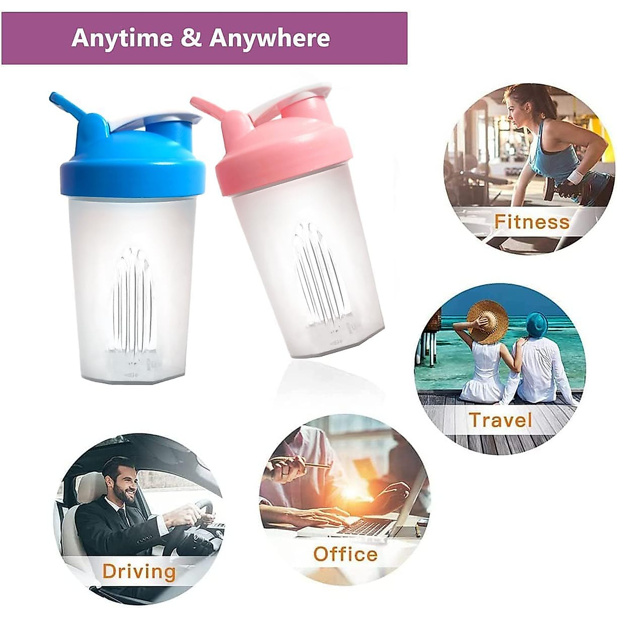 A Small Clear Shaker Bottle w. Pink Lid,12Oz/400ml Measurement Marks & Stainless Whisk Blender Mixer,BPA Free,Made of PP5,-4~248 °F,Perfect for Nutrition/Protein/Keto/Juice Powder Shaking (1YQ5Y)