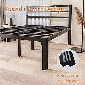 Woozuro California King Bed-Frame and Non Slip Mattress Stoppers,18 Inch Metal Platform Bed Frame,Non-Slip Mattress Foundation, Heavy Duty Steel Slats Support,No Box Spring Needed, Black