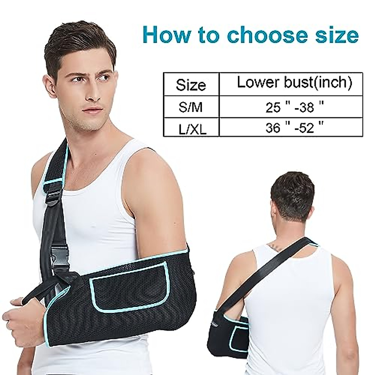 FUUXOO Arm Sling Shoulder Immobilizer,Rotator Cuff Support Brace,Comfortable Medical Sling for Shoulder Injury,Left and Right Arm,Men and Women,large pockets,for Broken,Dislocated,Fracture,Strain