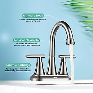 4 Inch Bathroom Faucets for Sink 3 Hole, Faucet for Bathroom Sink with Pop-up Drain & Supply Hoses, 2-Handle 360 Swivel Spout Stainless Steel Lead-Free, Centerset Faucet for Bathroom Vanity Lavatory