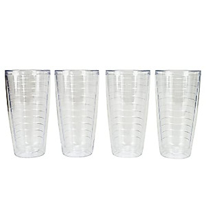 Boston Warehouse Insulated Plastic Tumblers, 24-Ounce, Set of 4, Clear Collection