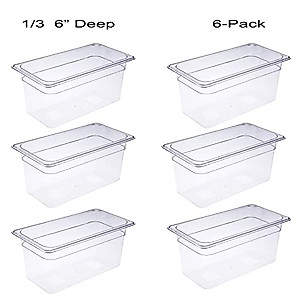 luston 6-Pack Polycarbonate Food Pan,1/3 Size, 6" Deep,clear,NSF