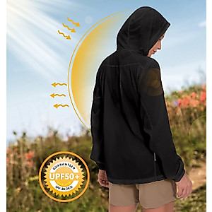 Little Donkey Andy Women's Full Zip Sun Protection Hoodie Jacket Long Sleeve Shirt Running Hiking Golf Water Repellent UPF50 Black Small